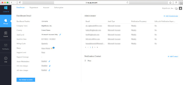 Connect Azure Enterprise Agreement to RightScale for Cost Reporting